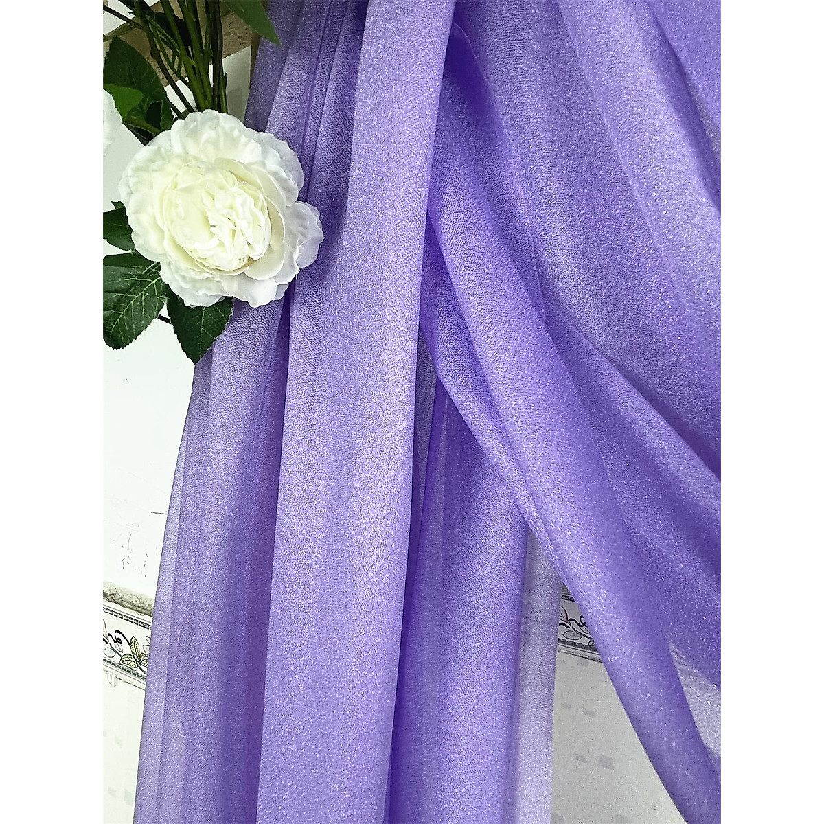 GRUKVAR Wedding Arch Drapes Lavender Ceiling Drapes Purple Gauze Fabric 2 Panels Shinny Wedding Archway Arches Decorations Party Background Celebrations Sheer Backdrop Curtains for Engagement Drapery
