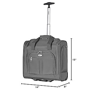 Olympia Lansing Heavy Duty Rip Stop Nylon Wheeled Carry On Suitcase for Under the Seat Airplane Travel with Divider and Dual Side Zip Pockets, Gray