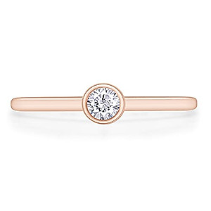 SAVEARTH DIAMONDS 2.5MM Round Cut Lab Grown Diamond Bezel Set Solitaire Stackable Engagement Ring In 14k Rose Gold Over Sterling Silver (0.07 Cttw) Ring Size-7.5
