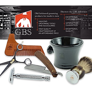 G.B.S Shaving Set for Gentlemen, Premium Men's Grooming, Men Wet Shaving Set, Ceramic Ivory Shaving Soap Bowl with Shaving Brush, Stand and Natural Soap