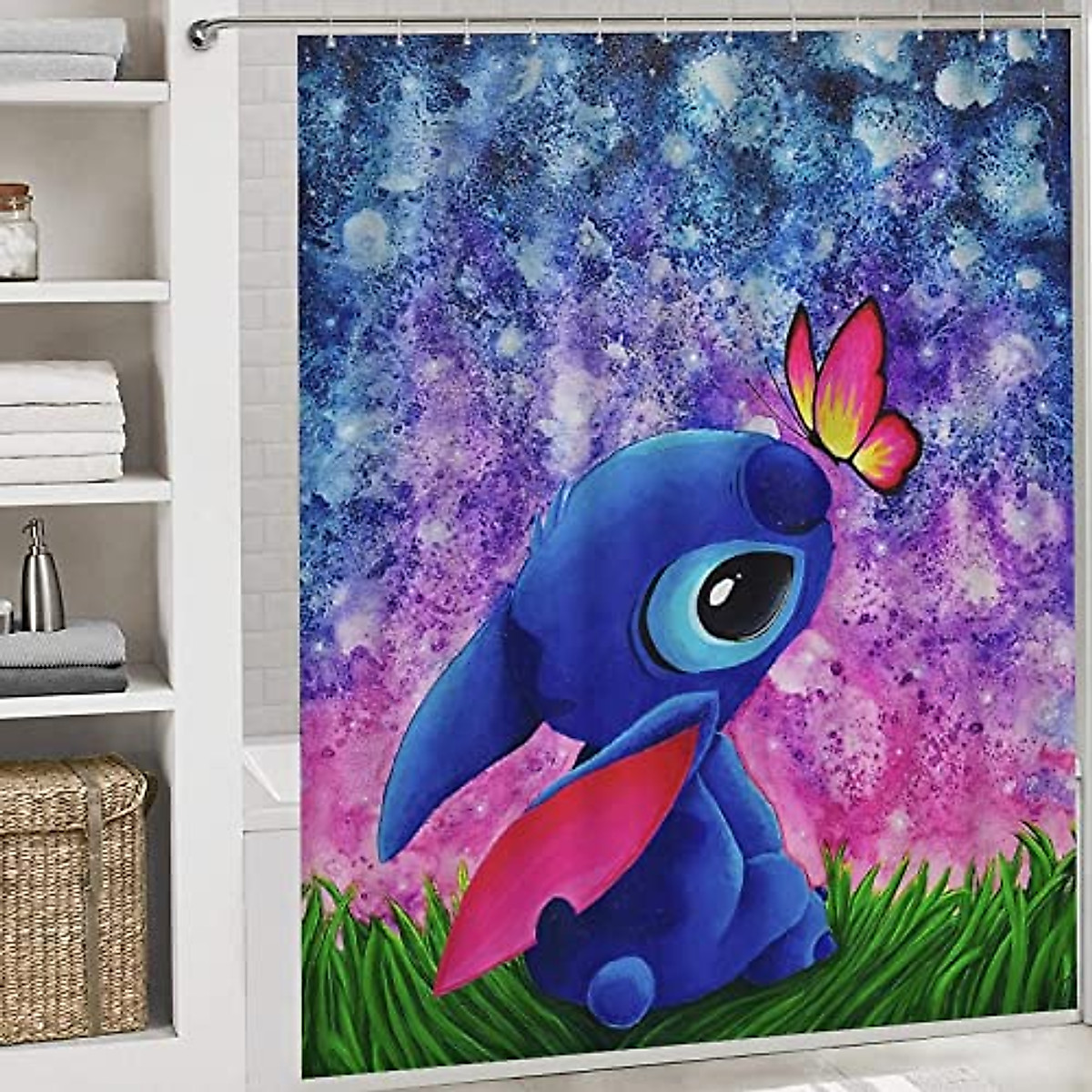 fmsnupz Cartoon Shower Curtain 4PCS Set, Cute Bathroom Decor with Non-Slip Rugs, Toilet Lid Cover and Bath Mat, Waterproof Fabric Shower Curtains with 12 Hooks, 70.8"x70.8"