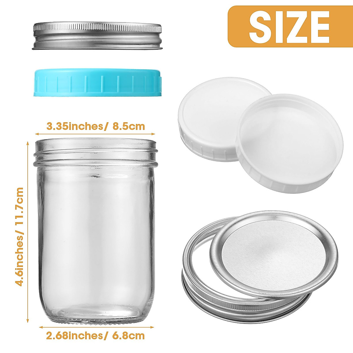 Lallisa 12 Pcs 16 oz Wide Mouth Glass Mason Jars with Colored Plastic Lids and Metal Airtight Lids Food Storage Jars Overnight Oats Containers for Crafts Meal Preparation Pickling 1 Pint Canning