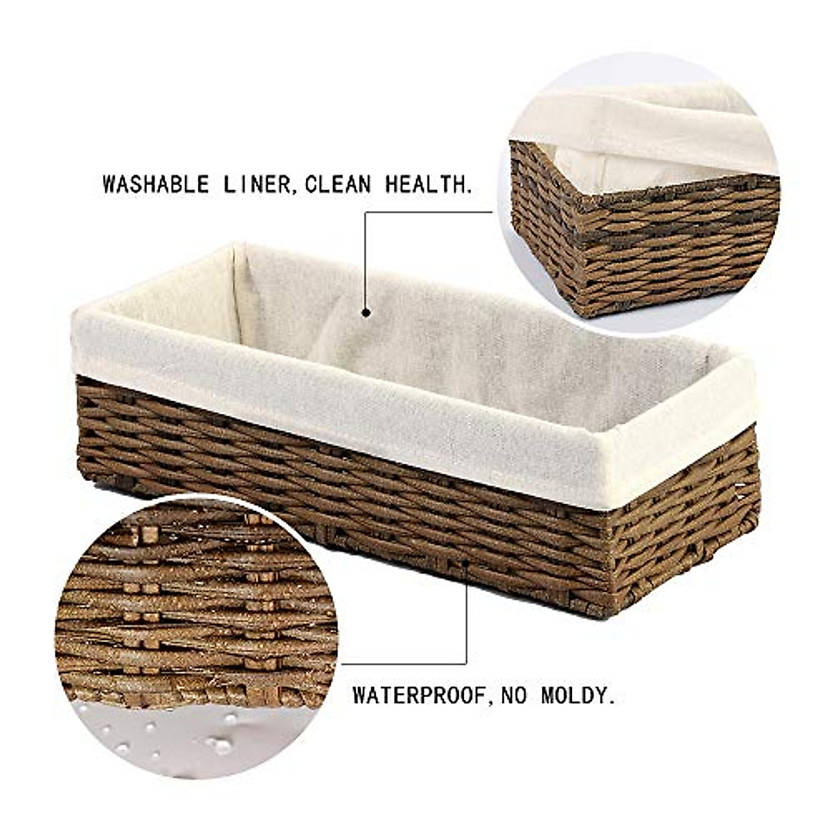 HOSROOME Bathroom Wicker Baskets for Organizing Toilet Paper Basket Storage Basket for Toilet Tank Top Decorative Basket for Closet, Bedroom, Bathroom, Entryway, Office（Set of 2,Brown