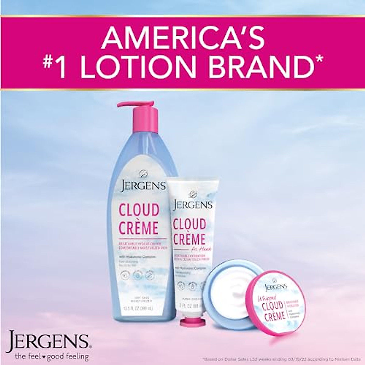 Jergens Cloud Creme Breathable Body Lotion, Fast-Absorbing Hydrating Moisturizer, Paraben-Free, with Hyaluronic Complex, Non-Greasy Application, 13 oz,White