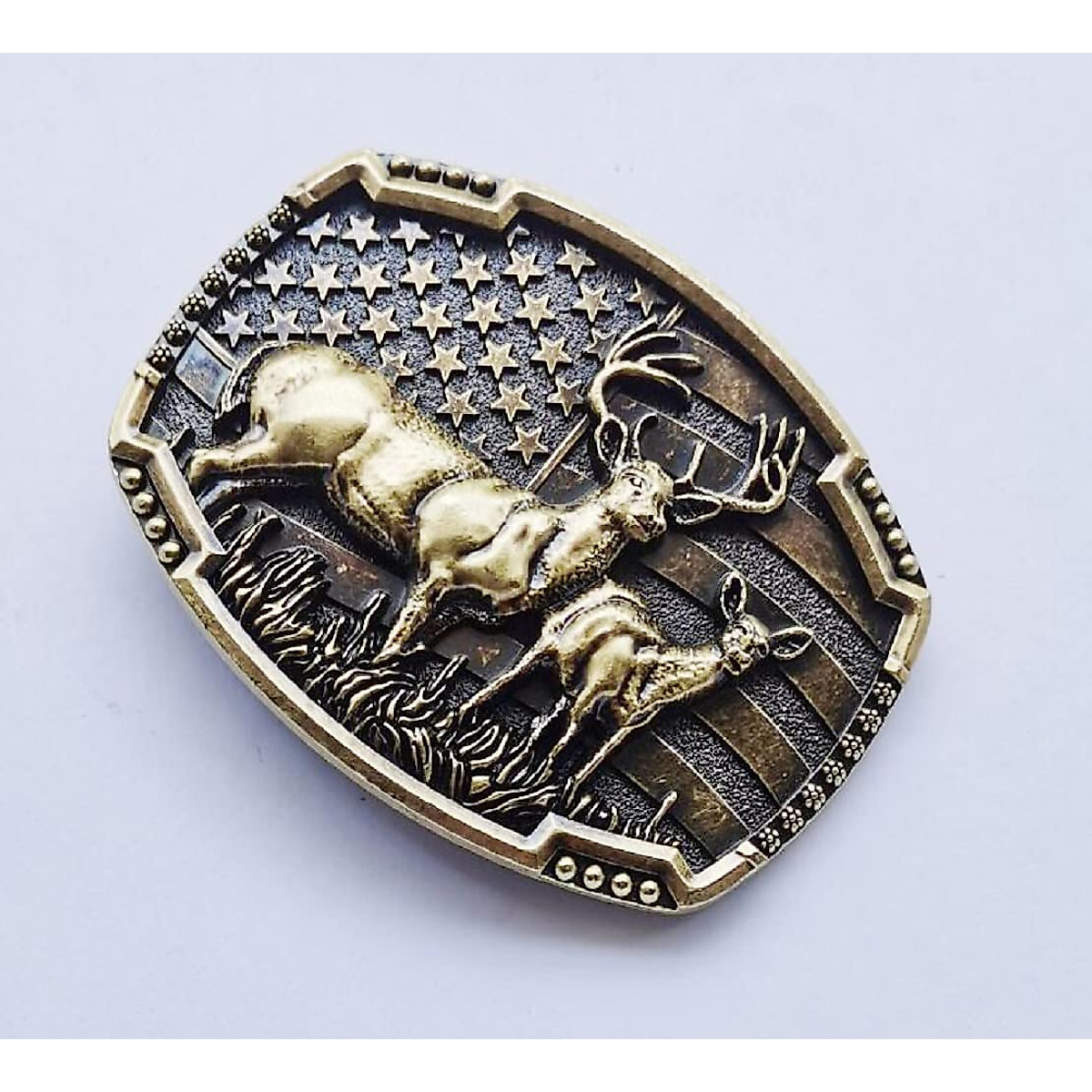 Longcreek Deer Belt Buckle for Men, Patriotic American flag Deer Belt Buckle, Elk Deer Belt Buckle, Norse Viking Deer Head Belt Buckle, Punk Deer Belt Buckle, Western Cowboy Belt Buckle(Gold)