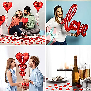 18 Inch Red Heart Shaped Balloons 40 Inch Bear Balloons Love Xoxo Balloons and 1000 Pieces Red Valentines Rose Petals for Valentine's Day, Anniversary Romantic Night Decoration