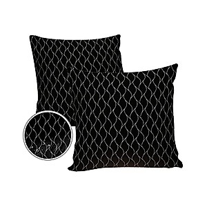 Outdoor Pillows 18x18 Waterproof Outdoor Pillow Covers, Black Wave Line Printed Polyester Throw Pillow Covers Garden Cushion Decorative Case for Patio Couch Decoration Set of 2, Black Texture