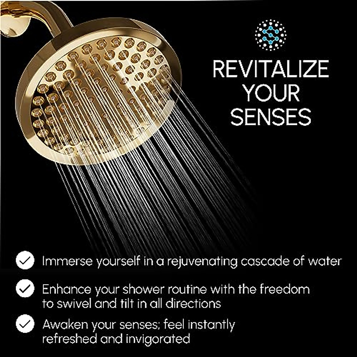 ShowerMaxx, Luxury Spa Series: ImperialShine Gold Rain Shower Head, 6-Inch Round Rain Showerhead with 360 Tilt, Experience Rainfall with MAXX Comfort and Elegance (Polished Brass/ImperialShine Gold)