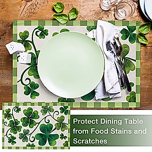 Seliem St. Patrick's Day Lucky Shamrock Clover Bushes Placemats Set of 4, Green Irish Dining Table Place Mats, Seasonal Spring Farmhouse Kitchen Decor Home Holiday Decoration 12 x 18 Inch
