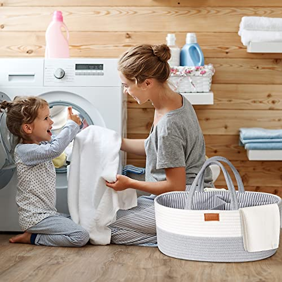 Meilleur Baby Diaper Caddy Organizer: Cotton Rope Diaper Caddy for Baby Girl & Baby Boy - large diaper caddy basket for Changing Table & Car - Baby Caddy with Removable Inserts - Portable Baby Basket