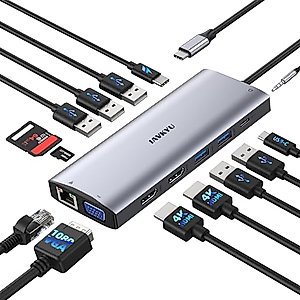 Docking Station 3 Monitors for Windows Laptop, USB C Docking Station with Dual HDMI 4K 60Hz, 1 VGA, 5 USB-A, 100W PD, Ethernet, Mic/Audio, SD/TF, USB Hub for Laptop for Dell XPS/HP/Lenovo/Surface