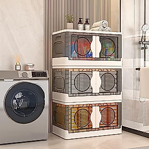 SDADI 19.2 Gal Plastic Foldable Storage Cabinet, Collapsible Storage Bins with Door, Stackable Cube Storage Organizer, Plastic Storage Cart£¬Closet Organizers and Storage (5-pack, Gray)