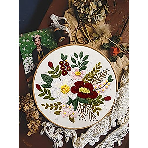 Bonroy 4 Sets Embroidery Kit for Beginners Art Craft Handy Sewing Include Embroidery Clothes with Pattern, Hoops, Instructions,Color Threads Needle Kit (Multi 1)