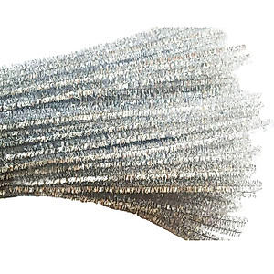 Carykon 100 PCS 12 Inch Glitter Tinsel Creative Arts Stems Chenille Stems Pipe Cleaners(Silver)