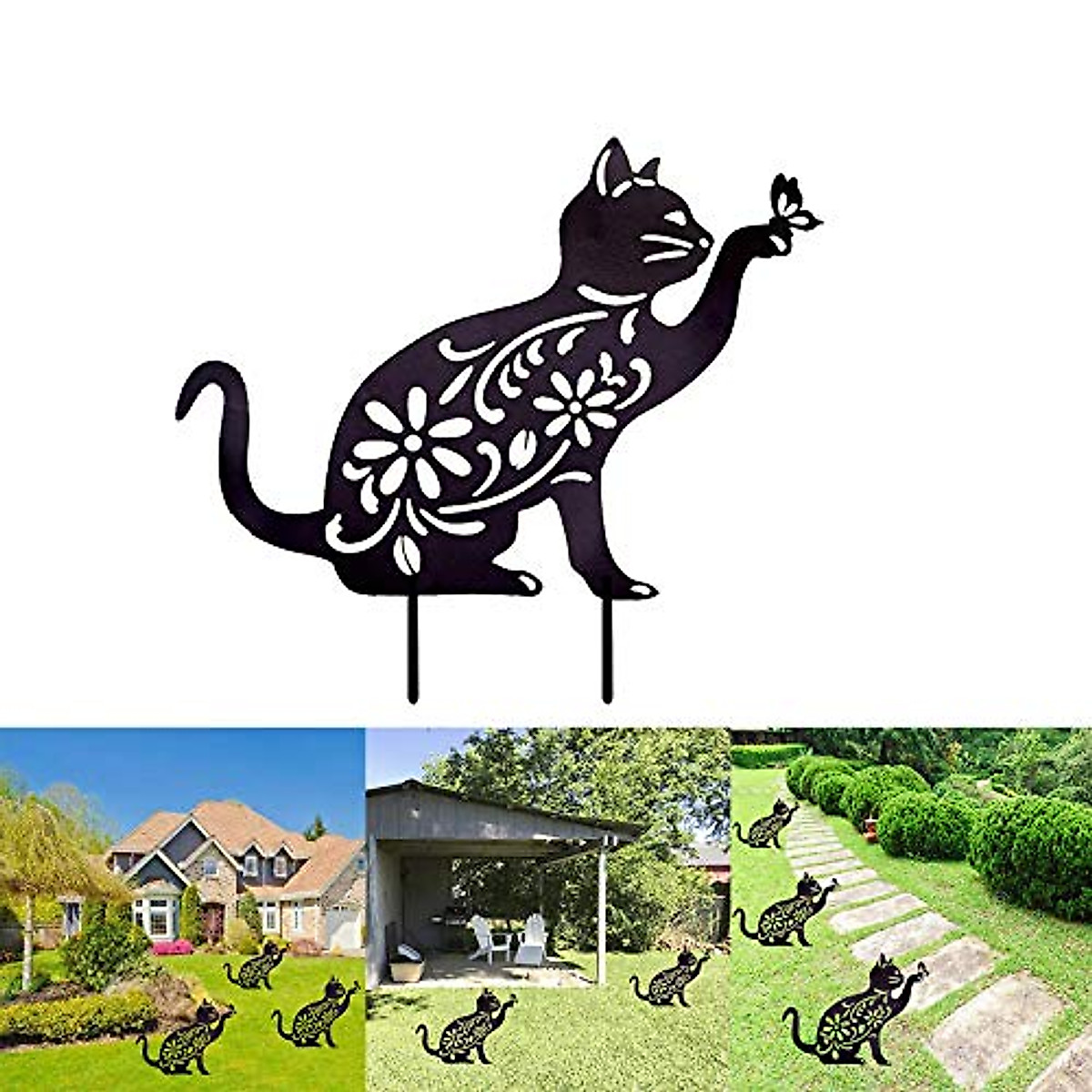 SS SUNSBELL Garden Decor, Cat Planter Acrylic Stakes Lawn Art Cat Silhouette Themed Gifts for Women Outdoor Home Decor Cutouts Black Cat Figurine for Cat Lovers Outdoor Lovers