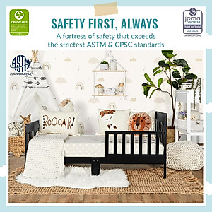 Dream On Me Finn Toddler Bed in Black, Greenguard Gold and JPMA Certified, Non-Toxic Finish, Made of Sustainable New Zealand Pinewood, Wooden Nursery Furniture