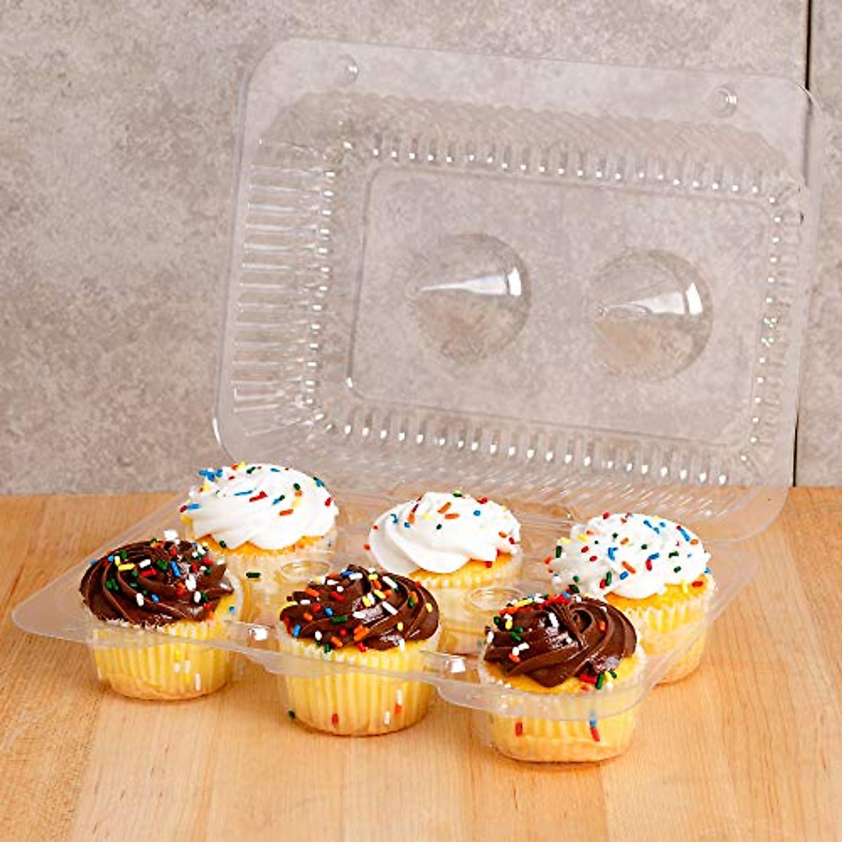 10 Cupcake Containers Plastic Disposable | High Dome Cupcake Boxes 6 Compartment Cupcake Holders Disposable Cupcake Carrier | Half Dozen Cupcake Trays | Durable Cup Cake Muffin Packaging Transporter