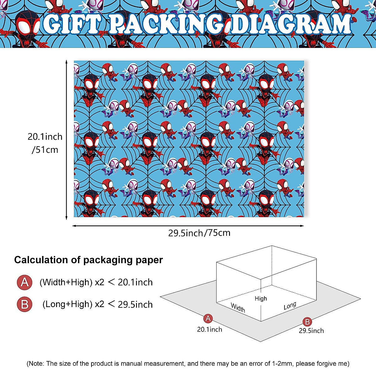 4 Pcs Spi-dey and His Amazing Wrapping Paper for Baby Shower Spi-dey and His Amazing Birthday Party Decorations Wedding DIY Crafts Gift Packing, 20 x 30 Inch