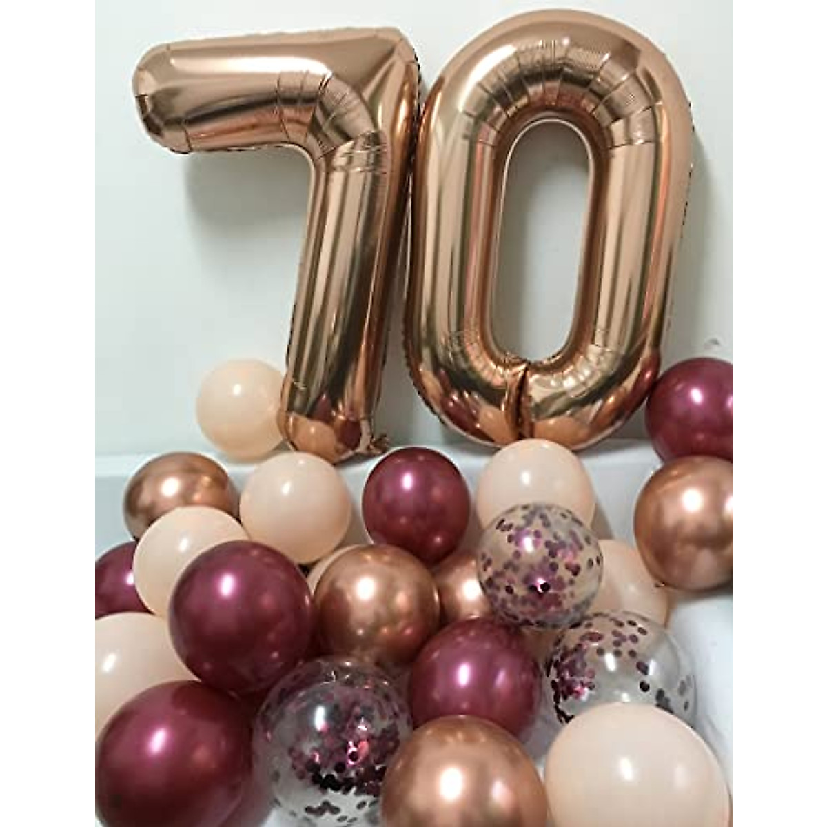 70th Birthday Decorations Women – Happy 70 Birthday Party Supplies for Womens with Champagne Burgundy Flowers Balloons Tissues Decor (Burgundy + Champagne)