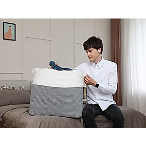 24"x16"x20" Mega Size Rectangular Extra Large Storage Basket, Cotton Rope Storage Baskets, Woven Laundry Hamper, Cloth Storage Bin, for Clothes Blanket in Living Room, Grey Rectangular Basket