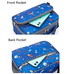 FlowFly Kids Lunch box Insulated Soft Bag Mini Cooler Back to School Thermal Meal Tote Kit for Girls, Boys, Astro&Rocket
