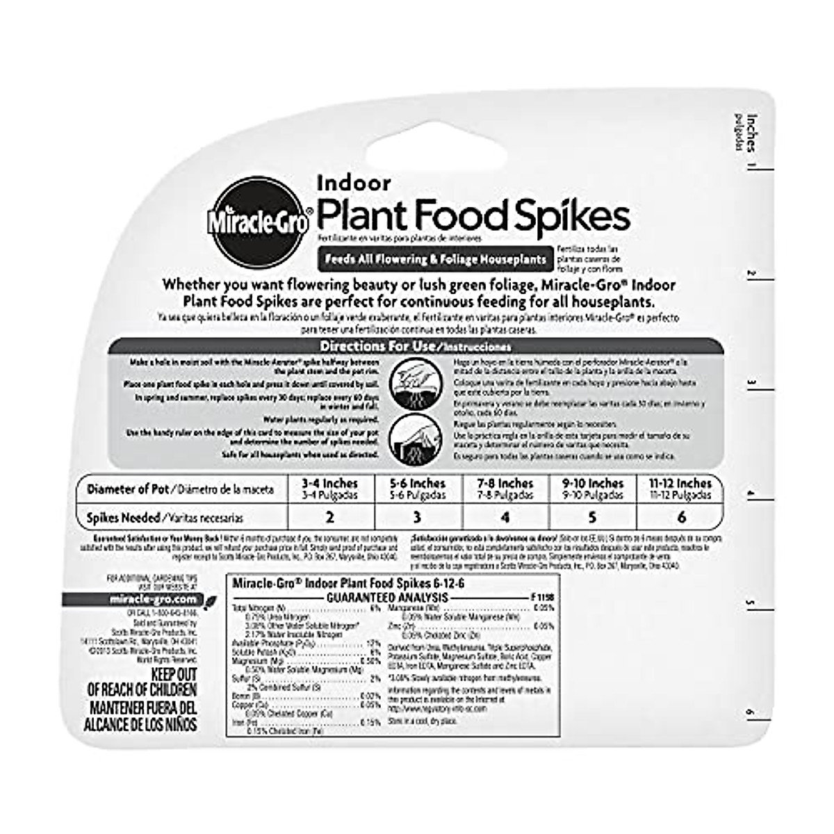 Scotts Indoor Plant Food Spikes, Includes 48 Spikes - Continuous Feeding for all Flowering and Foliage Houseplants - NPK 6-12-6, 48 Count (Pack of 12)