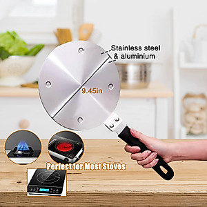 Gocoffun Heat Diffuser Plate for Gas Stove, Stainless Steel Induction Adapter Plate with Removal Handle, for Cookware Simmer Ring Induction Hob Plate Heat Diffuser(9.45inch)