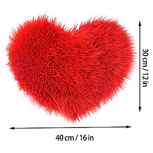 Marrywindix 2 Pieces Red Heart Shaped Fluffy Faux Sheepskin Area Rug Plush Carpet Fur Room Mat for Home Sofa Floor Decor (12 x 16 Inch)