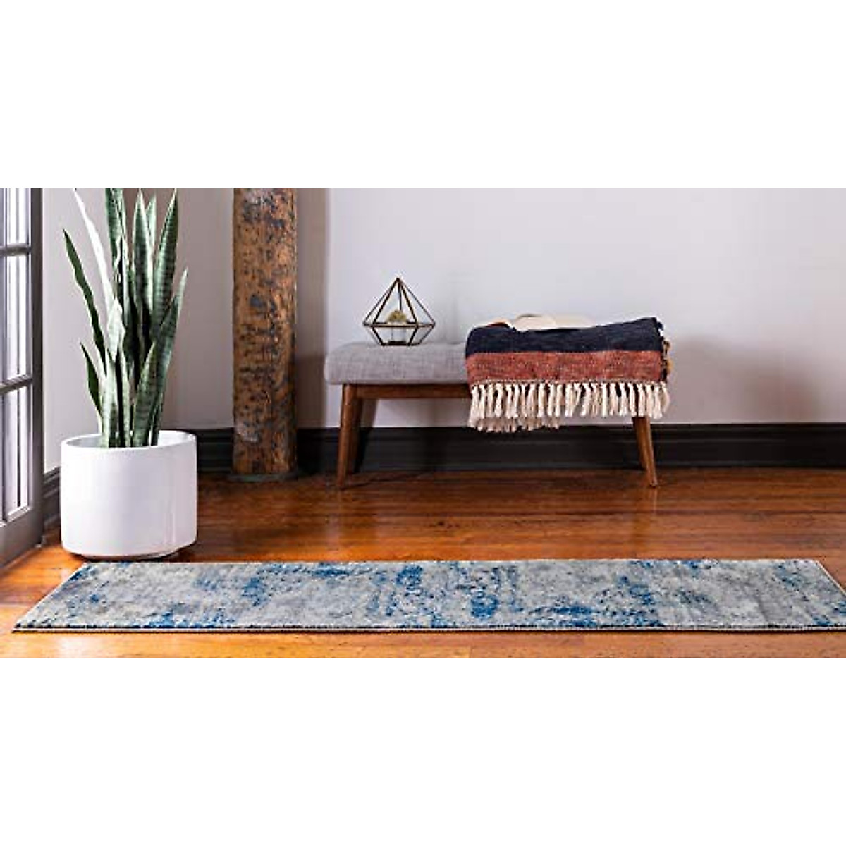 Unique Loom Mystic Collection Area Rug - Seine (2'x 6' Runner, Navy Blue/ Beige)