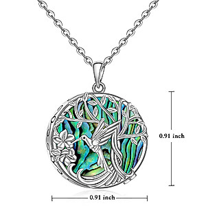 Hummingbird Necklace Hummingbird Urn Necklace for Ashes for Women Abalone Tree of Life Cremation Pendant Sterling Silver Memorial Keepsake Jewelry Mothers Day Gifts