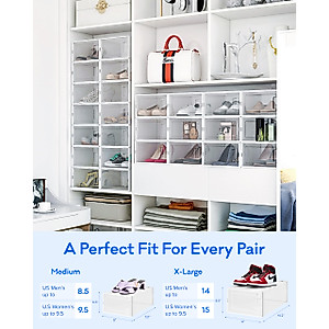 FINESSY Clear Shoe Storage Boxes Stackable - 12 Pack Shoe Box Clear Plastic Stackable for Sneaker Storage, Plastic Shoe Containers Boxes Organizer with Lids, Shoe Bin Display Case Closet Organization
