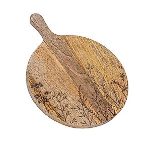 Creative Co-Op, Natural Mango Wood Cheese Board with Laser Etched Flowers, Large
