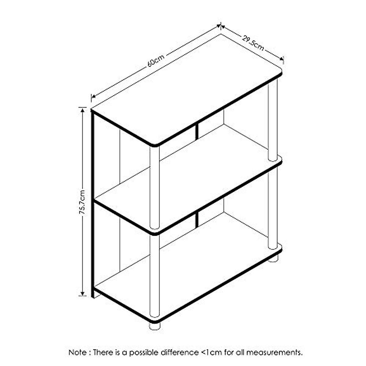Furinno JAYA Simple Design 3-Tier Bookcase / Bookshelf / Display Rack, Plastic Tubes, Walnut