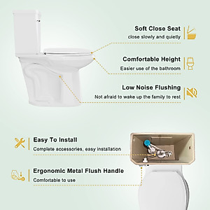 17.5 Inch High Toilet | Extra Tall Toilets With Comfort Height Tall Toilet Seat, 1.28 GPF Side Single Flushing High Toilets For Seniors, Extra High Toilet With 12" Rough-in & Soft-close Toilet Seat