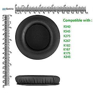 Geekria QuickFit Replacement Ear Pads for AKG K540, K545, K275, K267, K182, K167, K175, K245 Headphones Ear Cushions, Headset Earpads, Ear Cups Cover Repair Parts (Black)