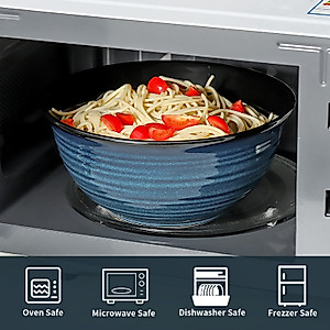 Hasense Ceramic Large Serving Bowls,84 Ounce Salad Mixing Bowls Set of 2 for Kitchen for Soup,Pho,Pasta,Popcorn, Dishwasher & Microwave Safe(Blue)