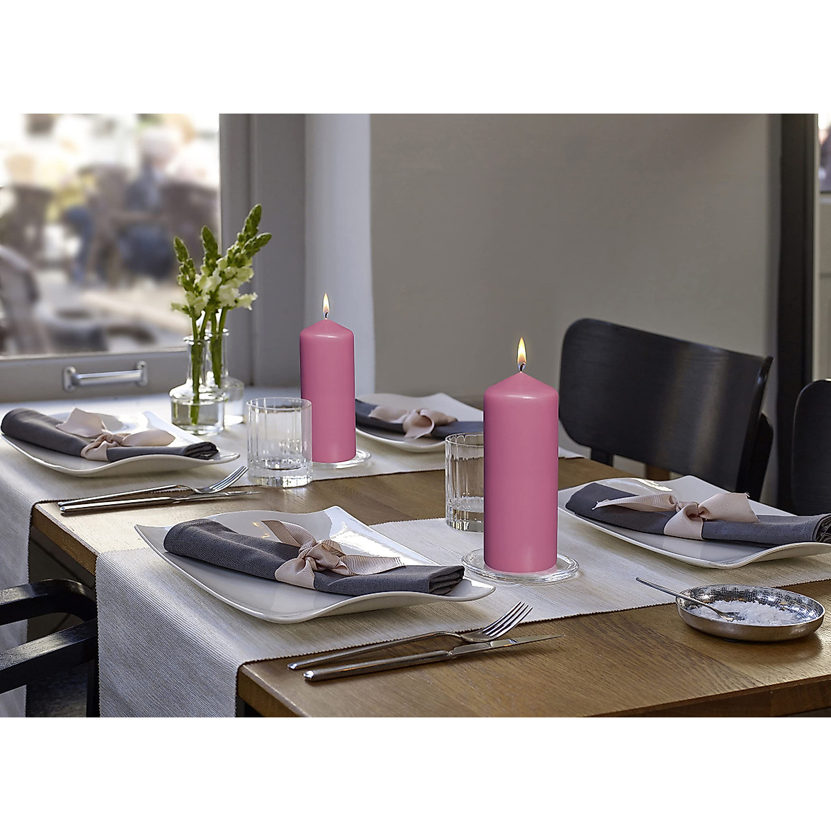 BOLSIUS 10 Pink Pillar Candles - 2.25 x 6 Inches - Premium European Quality - Individually Wrapped - 42 Hours Burn Time - Dripless Smokeless Unscented Dinner, Wedding, Party, & Restaurant Candles