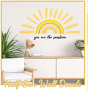 Boho Sun Wall Decals You are The Sunshine Wall Stickers Rainbow Wall Decals Large Half Sun Wall Decor Decals for Nursery Bedroom Classroom Wall Stickers Murals Decorations