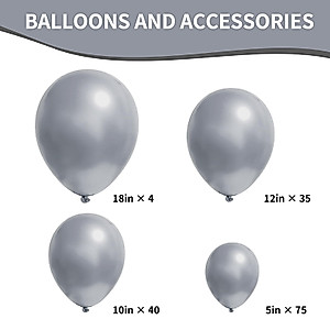 RUBFAC 154pcs Silver Balloons Different Sizes 18 12 10 5 Inches for Garland Arch, Chrome Metallic Silver Balloons for Birthday Baby Shower Graduation Wedding Anniversary Party Decorations