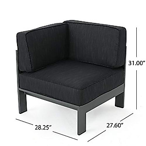 Christopher Knight Home Cape Coral Outdoor Aluminum V-Shaped Sectional Sofa with Water Resistant Cushions, 4-Pcs Set, Grey / Dark Grey