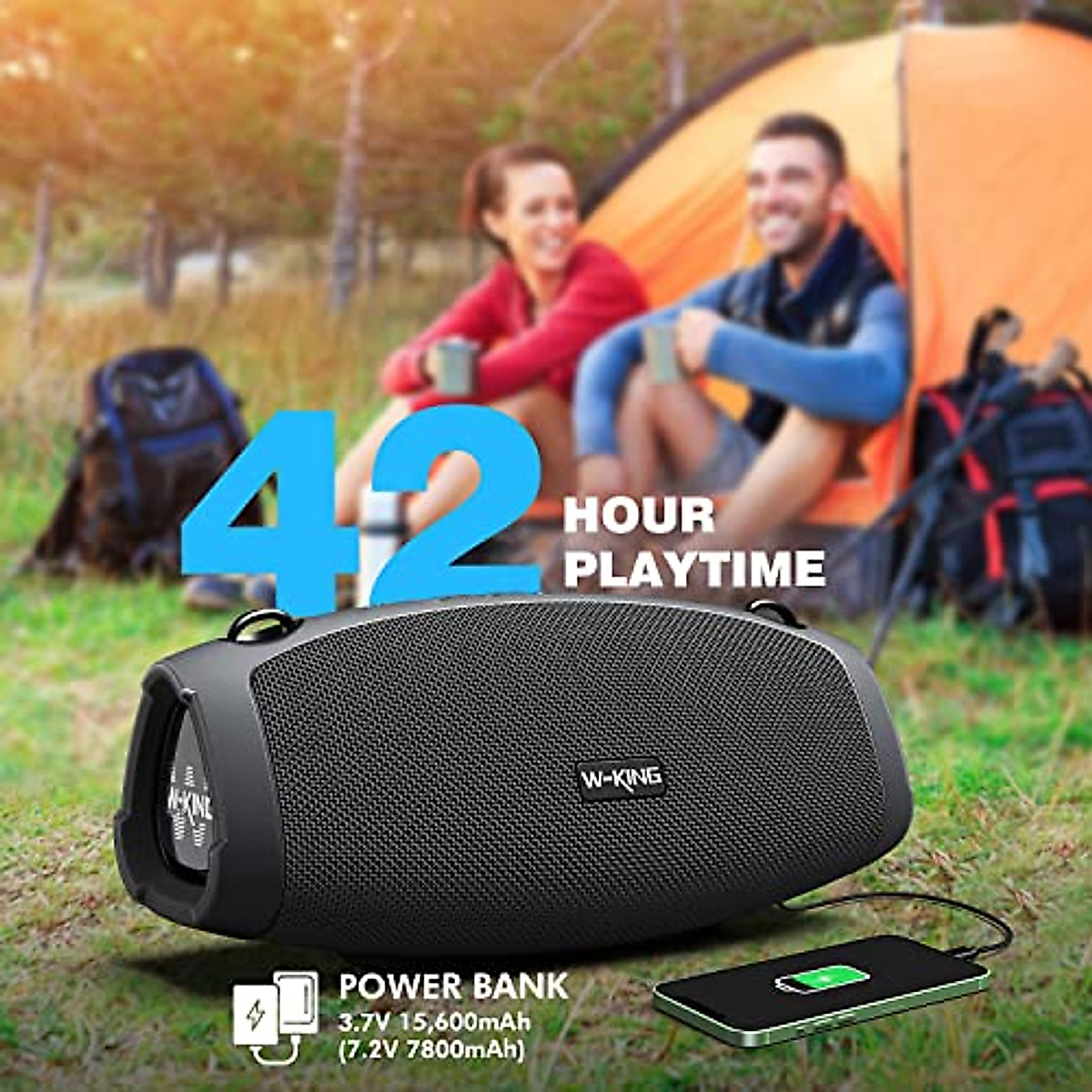 W-KING Portable Loud Bluetooth Speakers with Subwoofer, 70W Portable Outdoor Speakers Bluetooth Wireless Waterproof, Triple Passive Radiators-Deep Bass/Hi-fi Audio/DSP/42H/Power Bank/TF/AUX/EQ/Opener