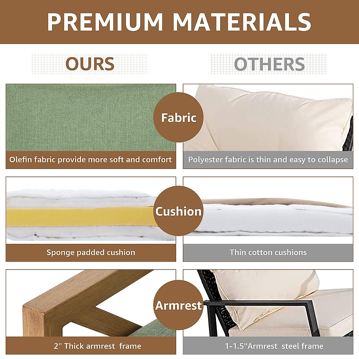 NATURAL EXPRESSIONS Outdoor Patio Rocking Chair, Metal Rocker Chair with 6.5'' Extra Thick Olefin Cushions, Rocking Lawn Chair Rustproof Steel Frame for Backyard,Porch,Poolside