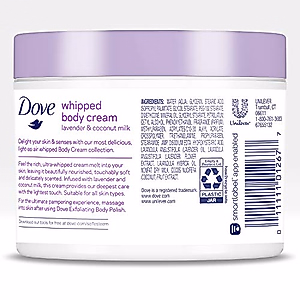 Dove Whipped Body Cream Dry Skin Moisturizer Lavender and Coconut Milk Nourishes Skin Deeply, 10 Ounce (Pack of 3)