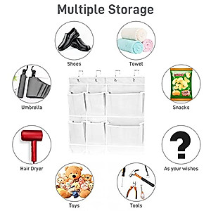 Over The Door Mesh Pocket Shoe Organizer, 18 Large Breathable Durable Pockets with 4 High-end Hooks, Storage Rack for Shoes, Sneakers and Accessories (59" x 21",White) (White)