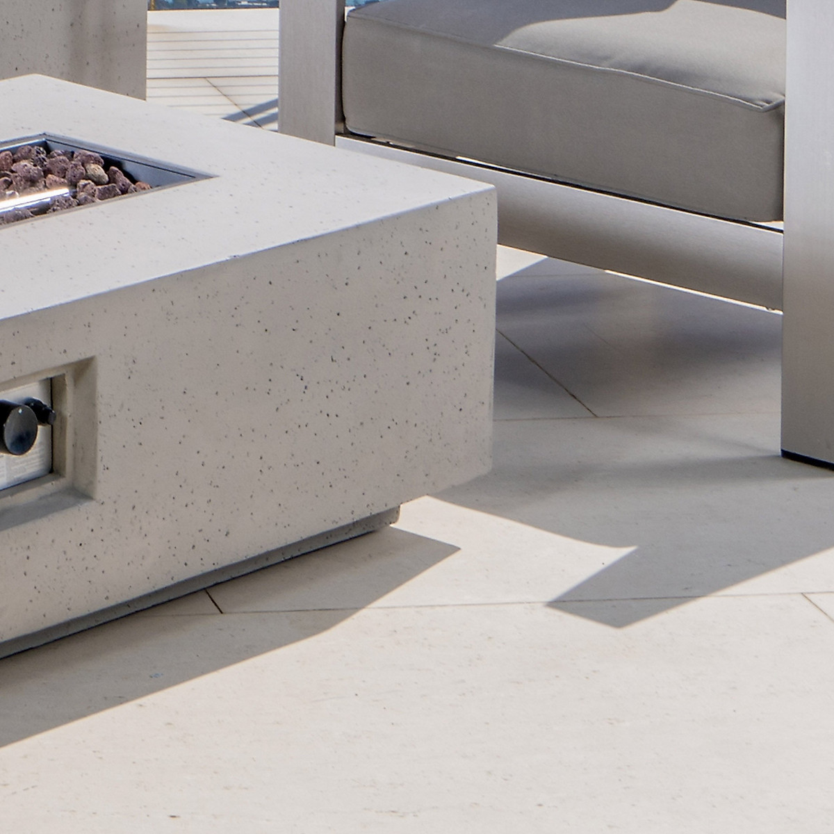 Christopher Knight Home Cape Coral Outdoor Chat Set with Fire Table, 5-Pcs Set, Khaki / Light Grey