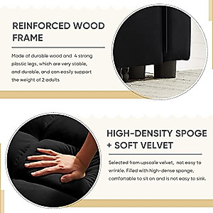 3 in 1 Convertible Sleeper Loveseat, Futon Sofa Couch With Pullout Bed, Reclining Backrest, Modern Velvet Small Love Seat Lounge, Toss Pillows, Pockets, Furniture for Living Room, Black