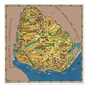 Map of Uruguay, South America circa 1936 - Oriental Republic of Uruguay - measures 24 inches x 24 inches (610mm x 610mm)