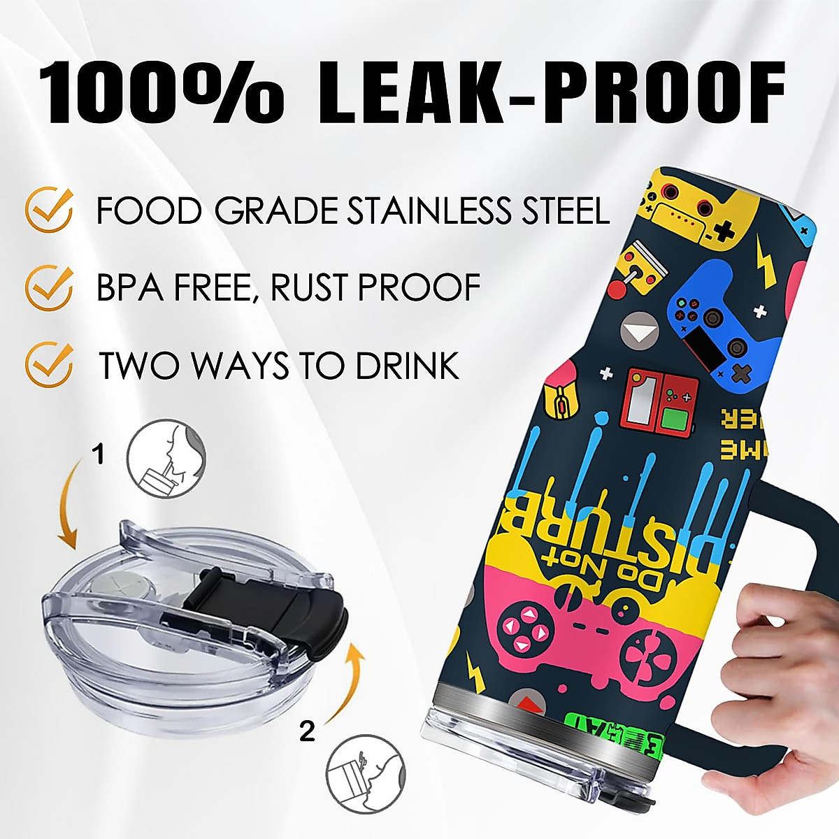 Gamer Gifts for Men Boys, 40oz I'm Gaming Do Not Disturb Tumbler Cup, Teen Boy Gifts Gaming Stuff, Game Lover Gifts for Gaming Mugs, Game Presents for Son Boyfriend Birthday Christmas Gifts for Men