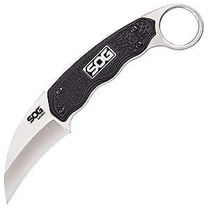SOG Survival Karambit Knife - Gambit Curved Security Belt Knife, Full Tang Fixed 2.6 Inch Blade w/Hard Nylon Sheath and Adjustable Clip (GB1001-CP), Black
