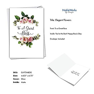 The Best Card Company - 1 Big Card for Boss (8.5 x 11 Inch) - Boss's Day Thanks & Gratitude Notecard, Management and Leader Card - Elegant Flowers Boss's Day C4175ABOG